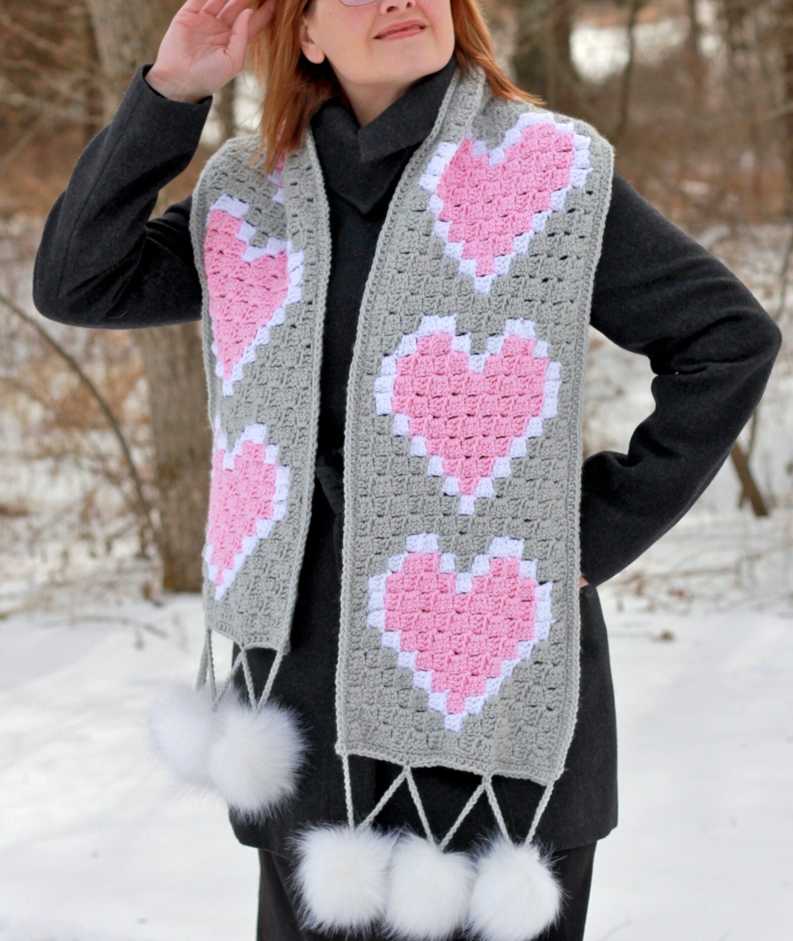 Crochet Heart Scarf Pattern, Fun Beginner Friendly Heart C2C Corner to ...