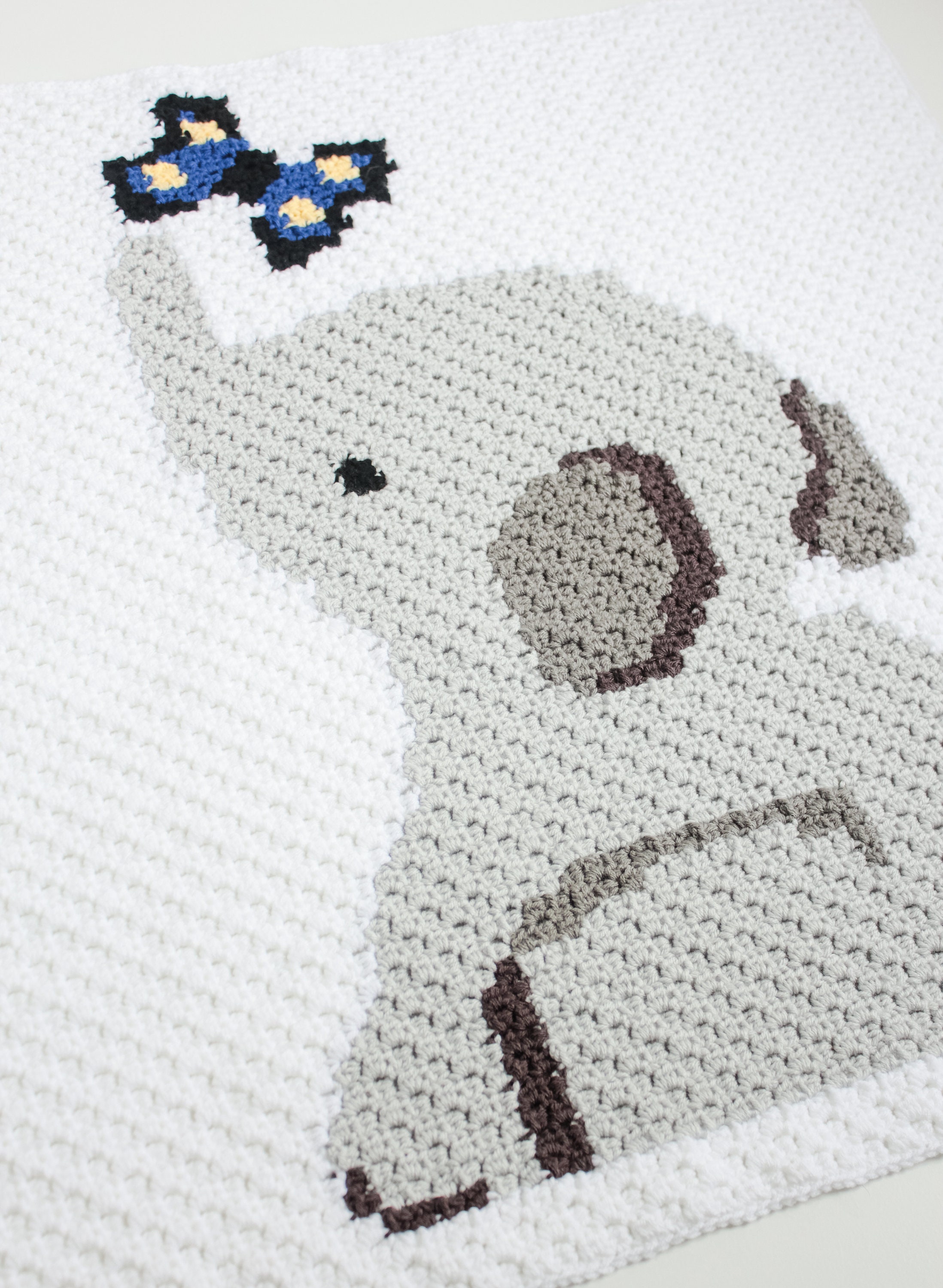 Crochet Elephant and Butterfly C2C Graph Blanket Pattern, Elephant Baby ...