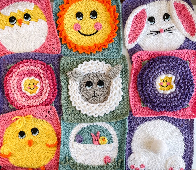 Easter Spring Granny Square Crochet Blanket Pattern, 8 Easter Themed ...
