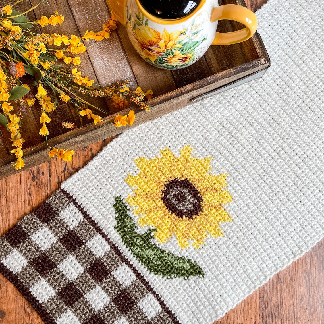 Crochet Gingham Sunflower Table Runner Pattern PDF Instant - Etsy