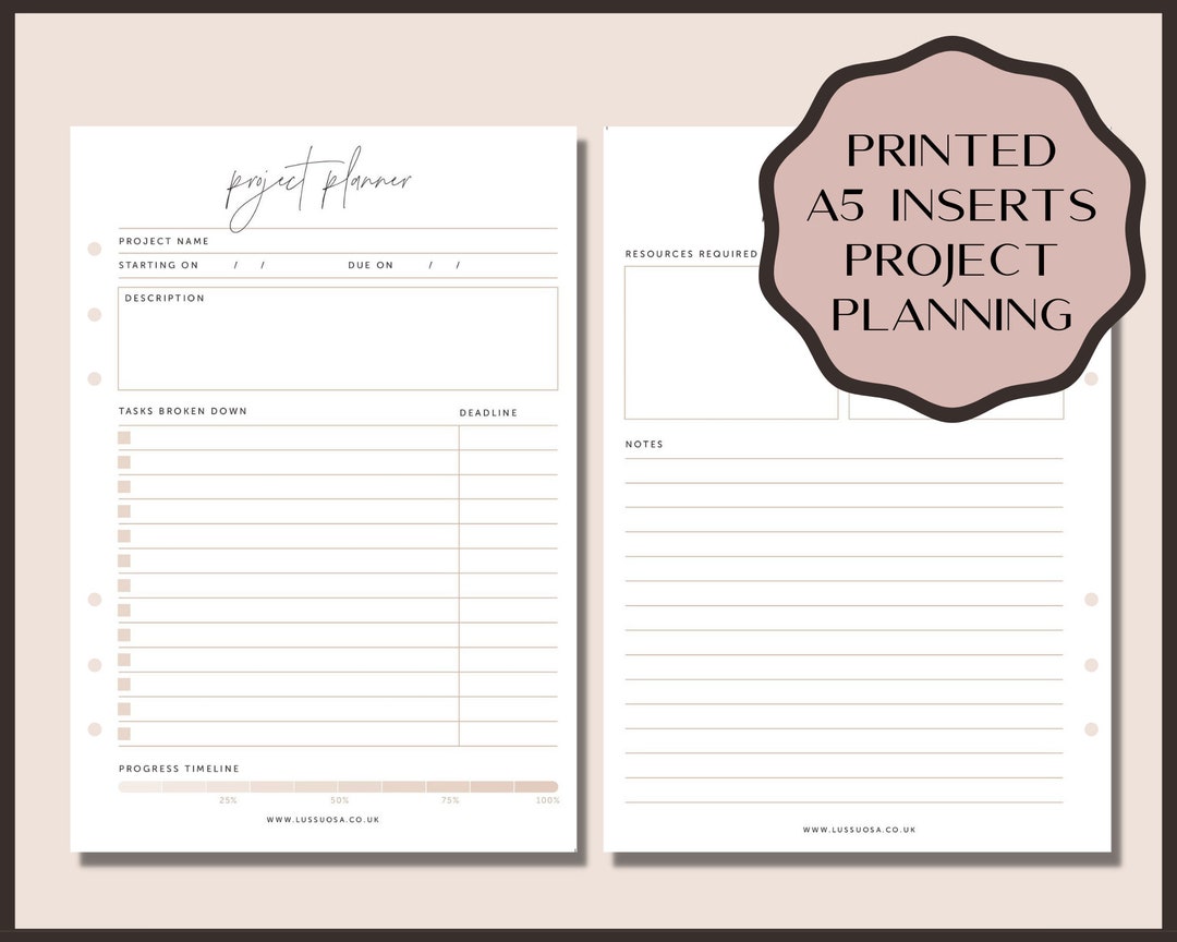 PRINTED A5 Project Planning Tracking Inserts 2-page Spread - Etsy