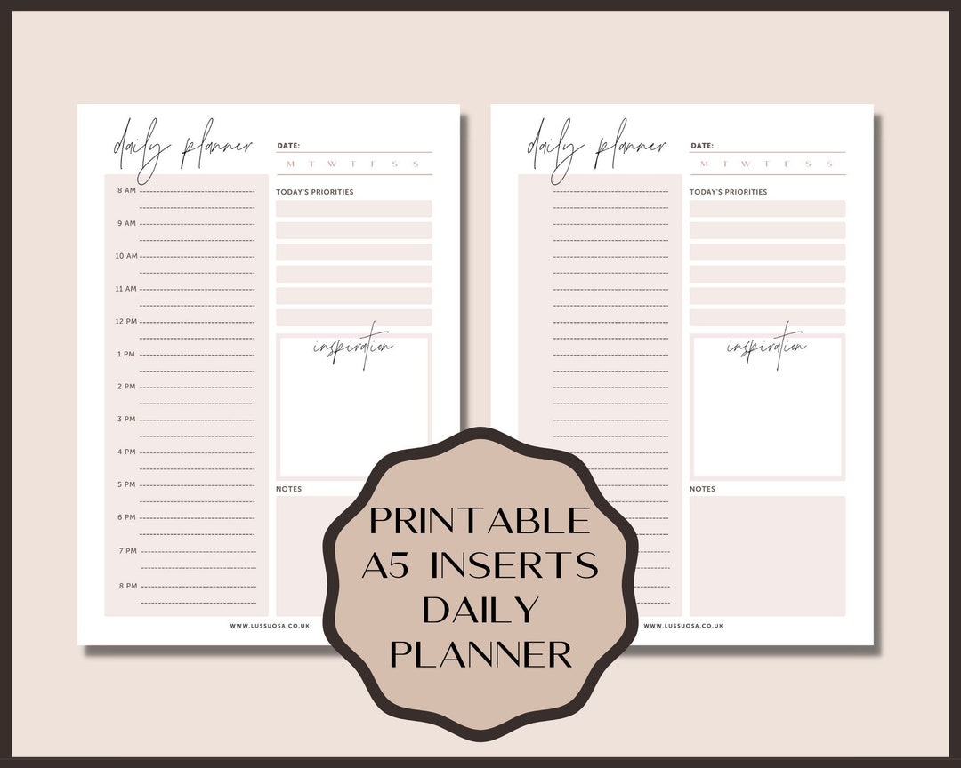 Printable A5 Daily Planner Inserts Undated A5 Planner Inserts ...