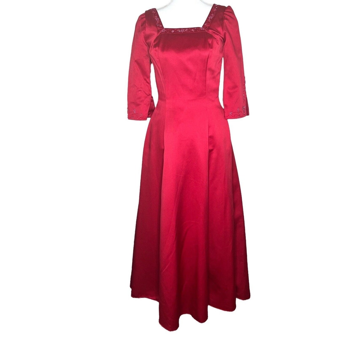 Vintage Modern Maids Marys Import Bridal Beads Formal Red Burgundy Maxi ...
