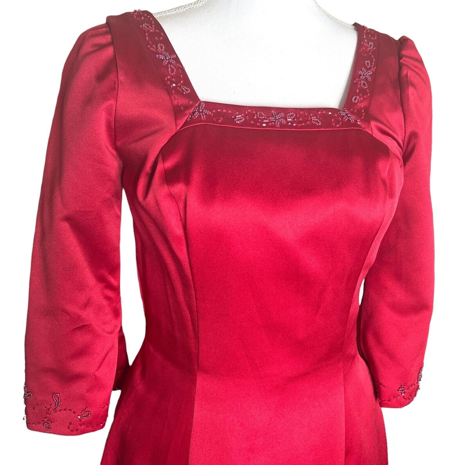 Vintage Modern Maids Marys Import Bridal Beads Formal Red Burgundy Maxi ...