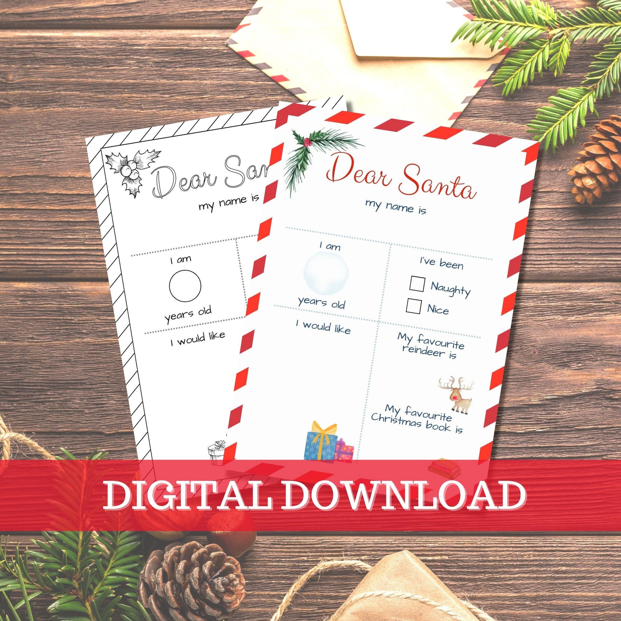 Letter to Santa, Printable Dear Santa Letter, Christmas Wishlist, Santa ...