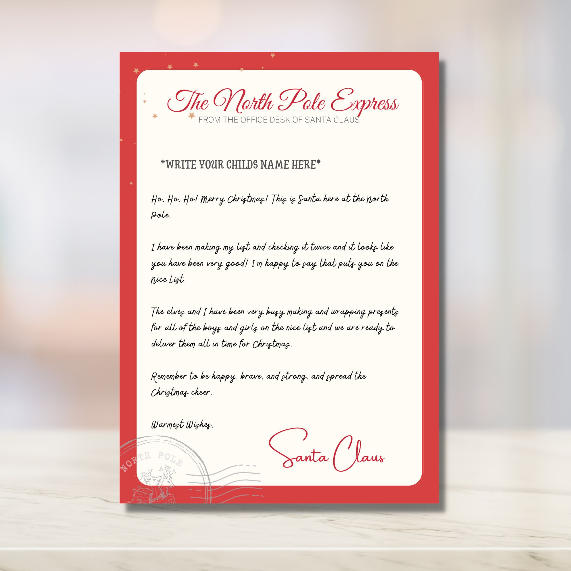 Instant Download Printable Letter From Santa Claus Nice List Christmas ...