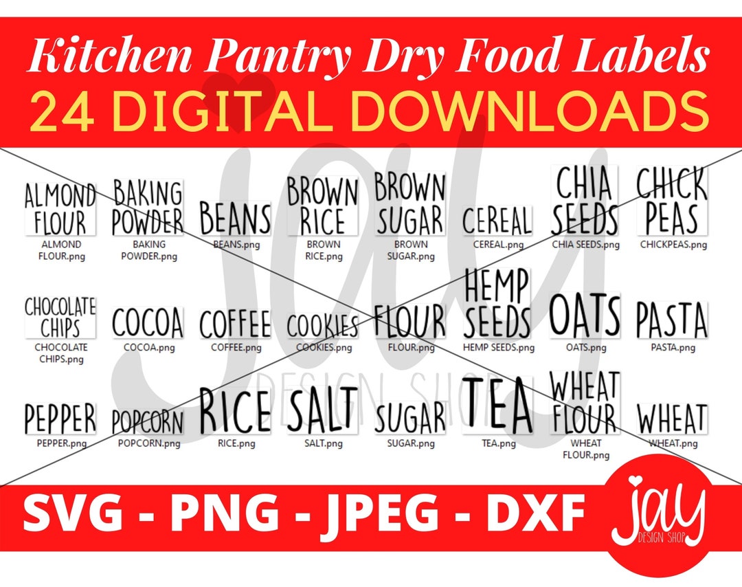 Kitchen Pantry Labels SVG - Digital Download Dry Food Labels - Kitchen ...