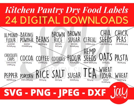 Kitchen Pantry Labels SVG Digital Download Dry Food Labels | Etsy