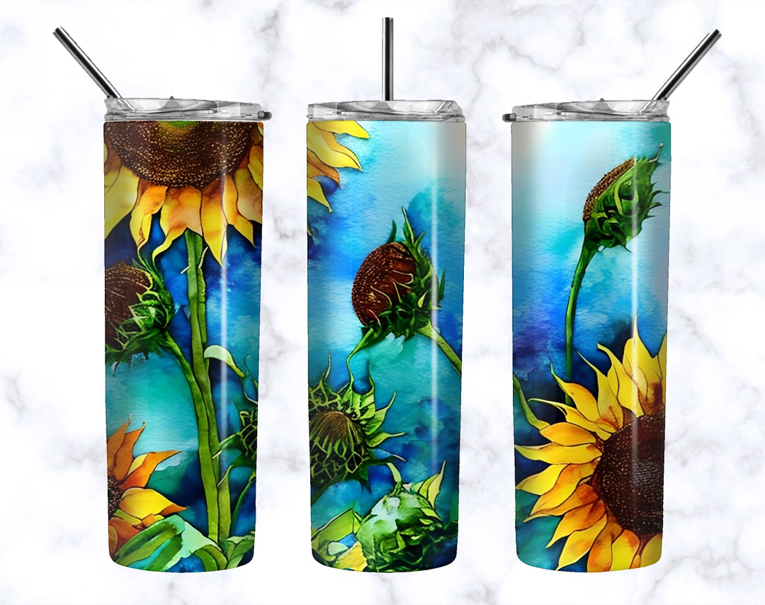 Watercolor Sunflower - Alcohol Ink Sunflower PNG Tumbler Design ...