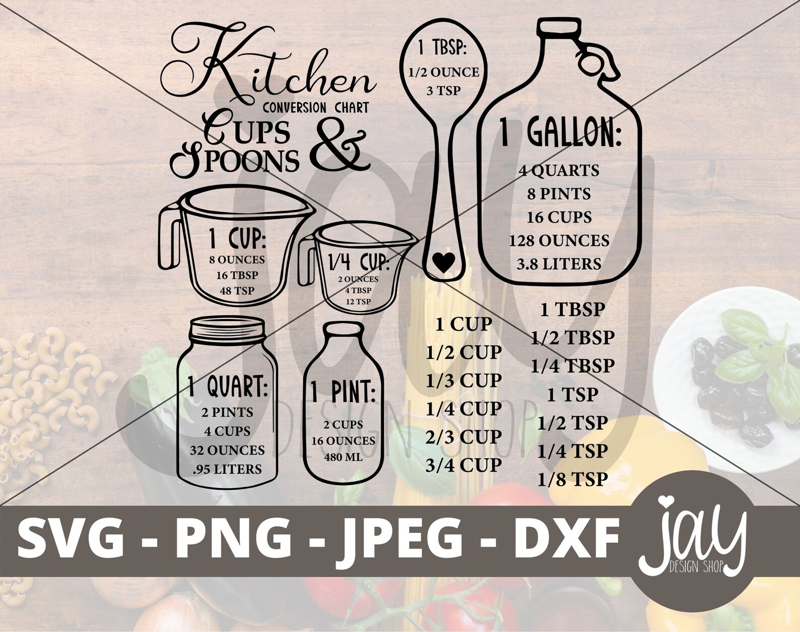 Measuring Cup SVG - Kitchen Conversion Chart PNG - Kitchen Digital ...