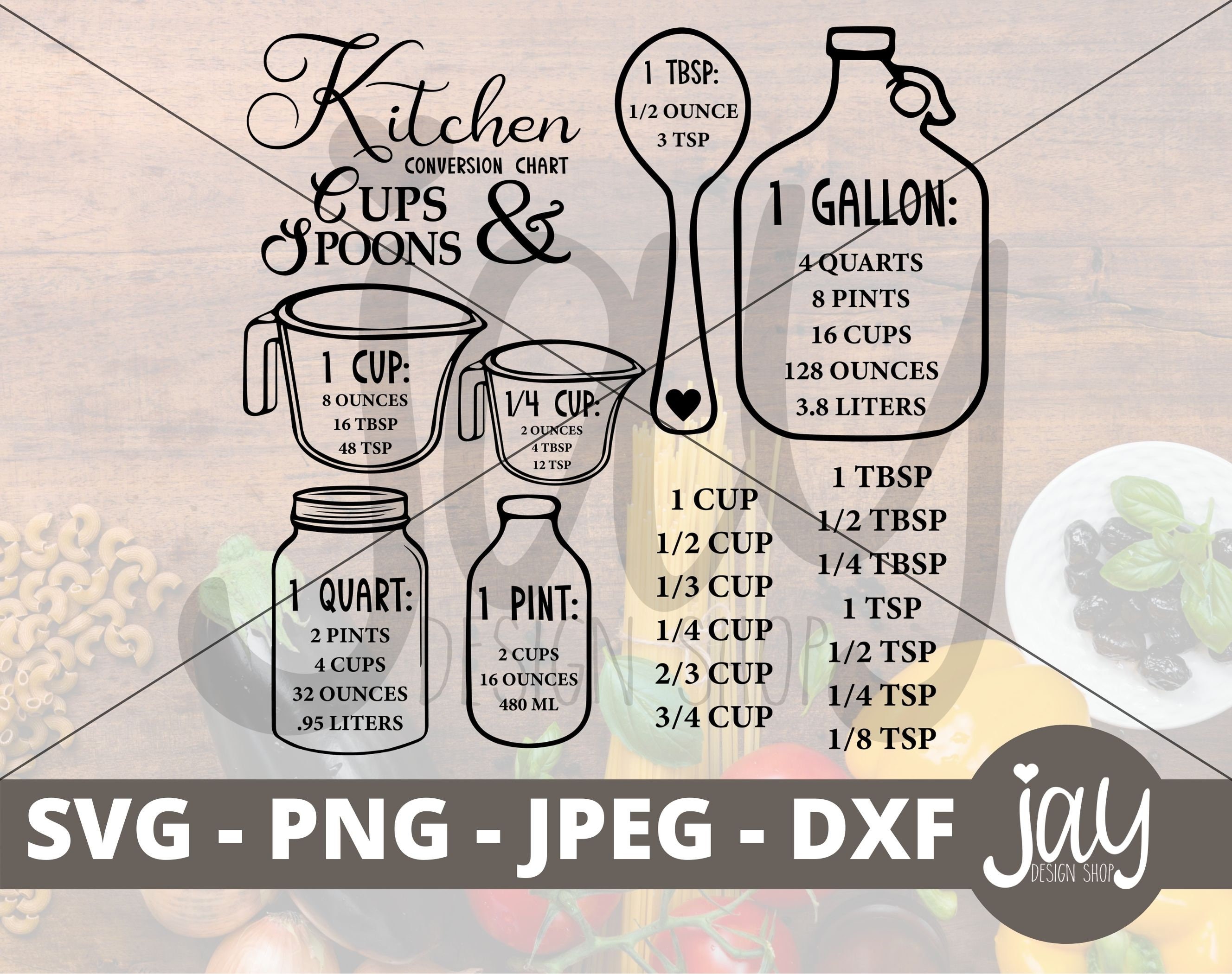 Measuring Cup SVG Kitchen Conversion Chart PNG Kitchen - Etsy