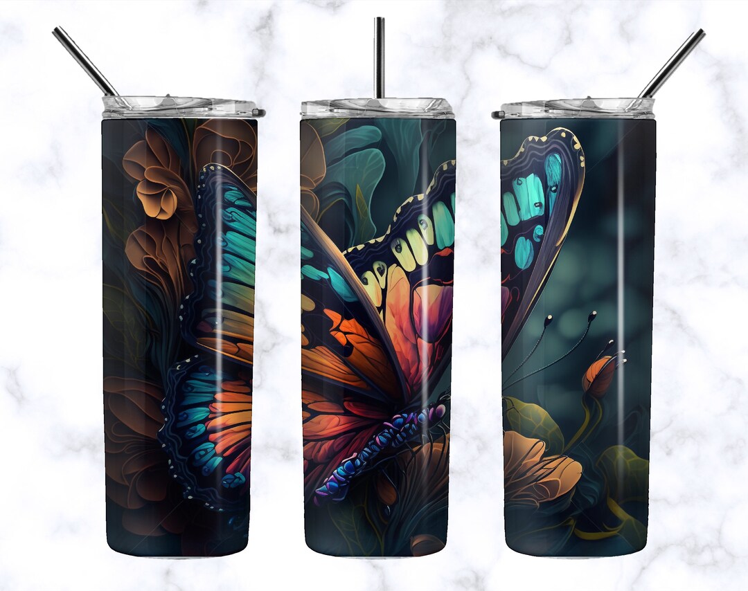 Alcohol Ink Butterfly Tumbler PNG Sublimation Designed for 20 Oz Skinny ...