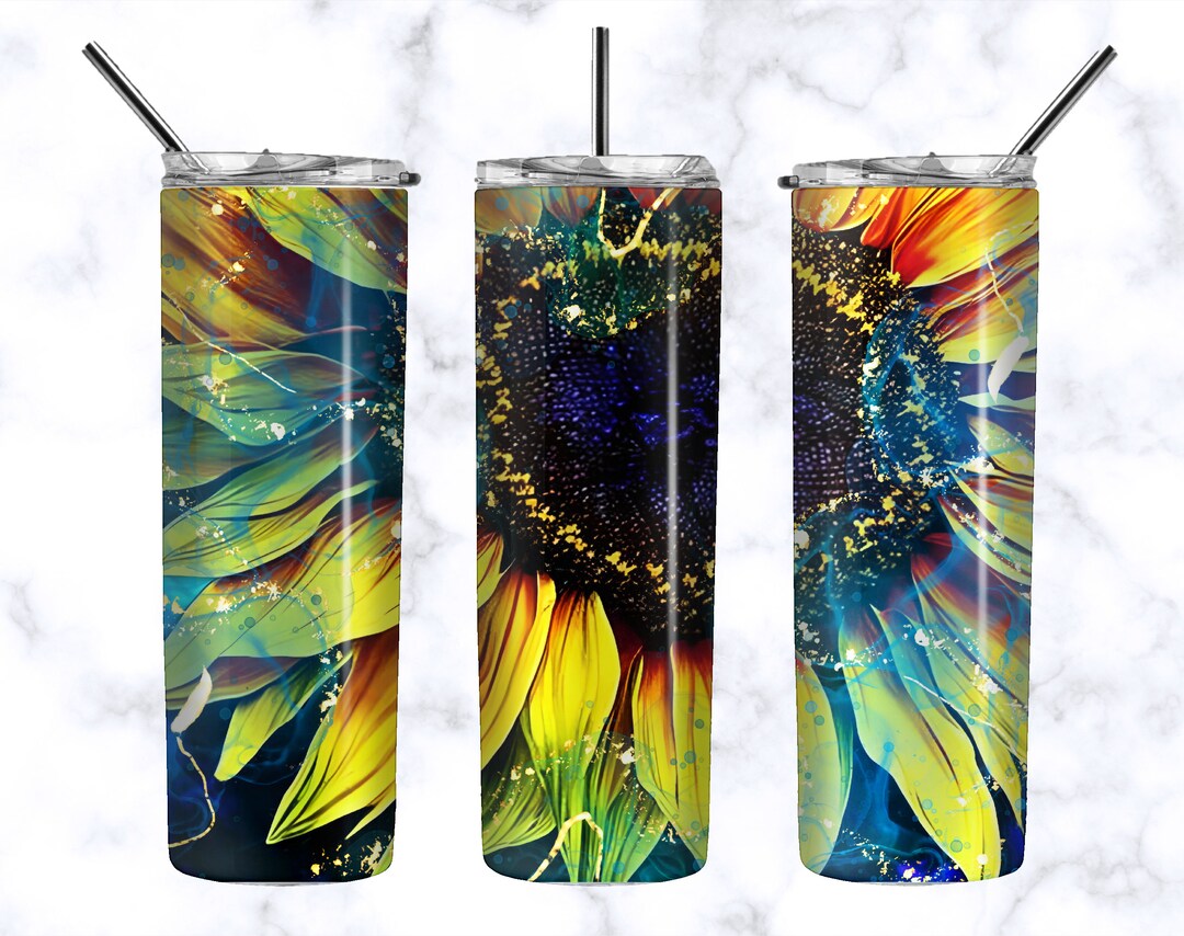 Blue Alcohol Ink Sunflower Tumbler PNG Sublimation Designed for 20 Oz ...