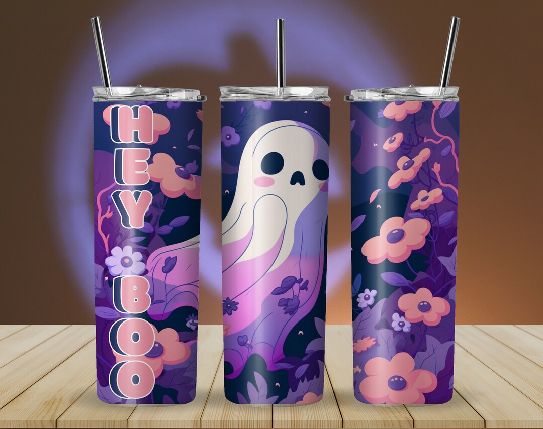 Halloween Ghost Tumbler Wrap - Hey Boo Ghost Sublimation Pastel 20 Oz ...