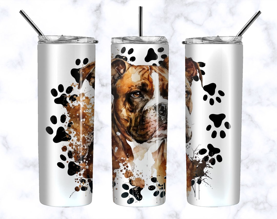 Watercolor Boxer Dog Tumbler Wrap PNG Design, 20 Oz Skinny Tumbler ...