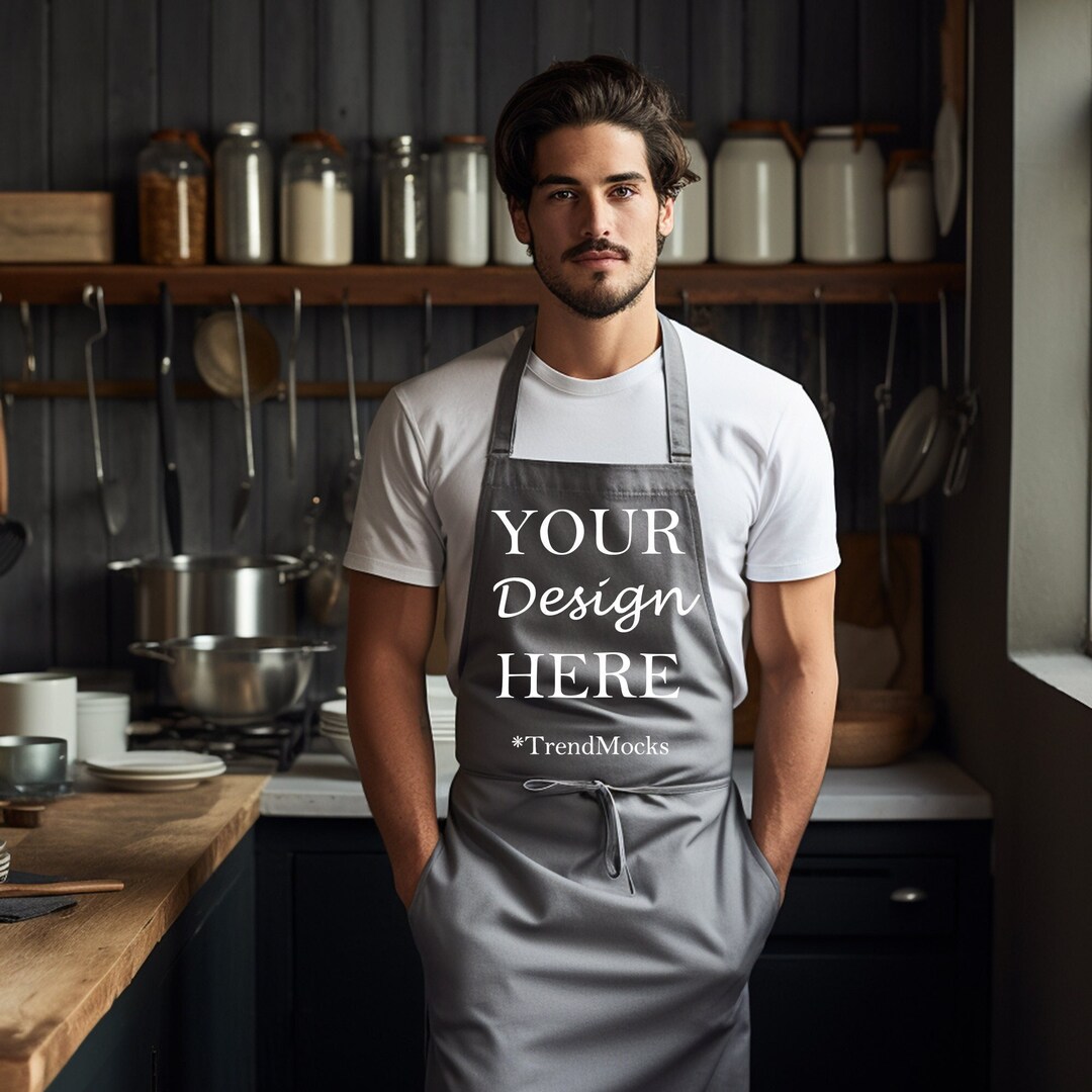 Gray Chef Apron Mockup: Kitchen & Barista Design - Etsy
