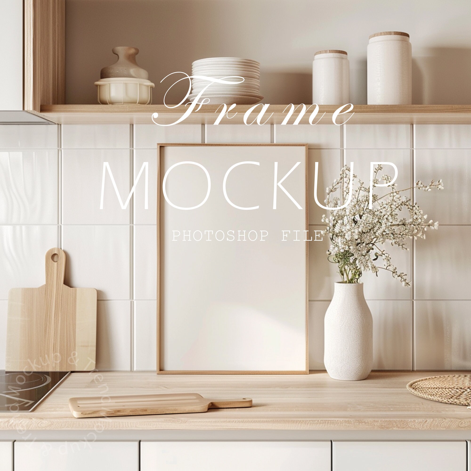 Kitchen Interior Scene Frame PSD Mockup Template for Art Display Decor ...