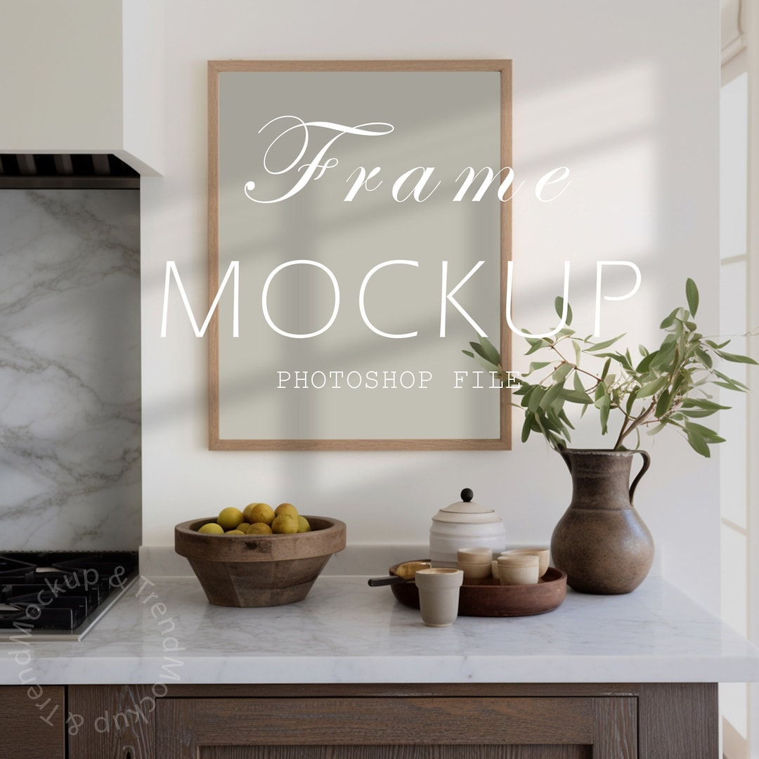 Kitchen Mockup Frame, Wood Frame Mockup, Interior Artwork Mockup, Food ...