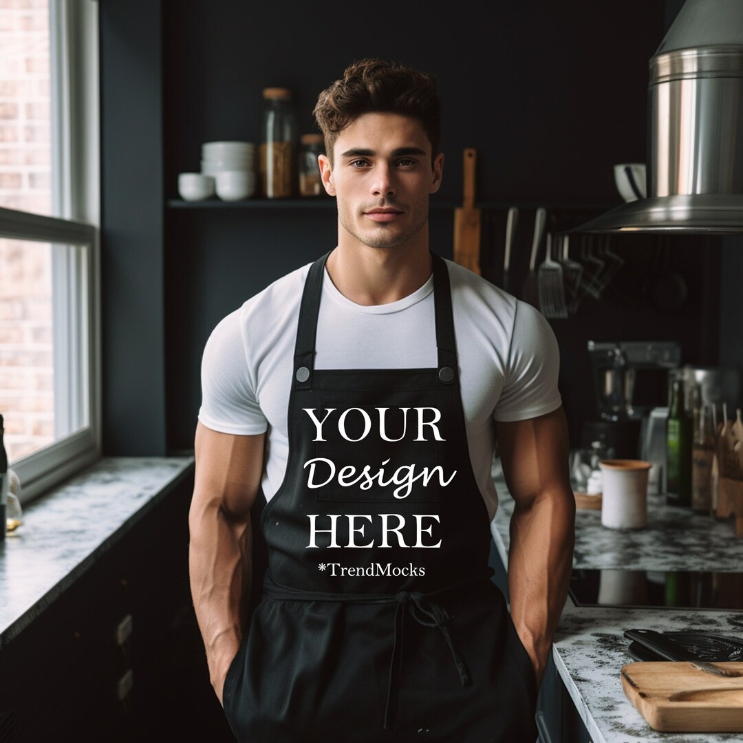 Men's Apron Mockup, Kitchen Chef and Barista Apron Mockup, Chef Apron ...