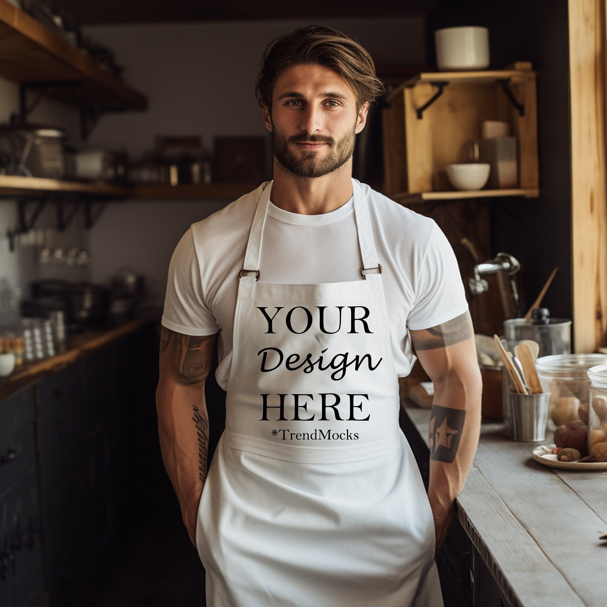 White Apron Mockup I Chef Mockup I Kitchen Apron Mockup I Barista Apron ...