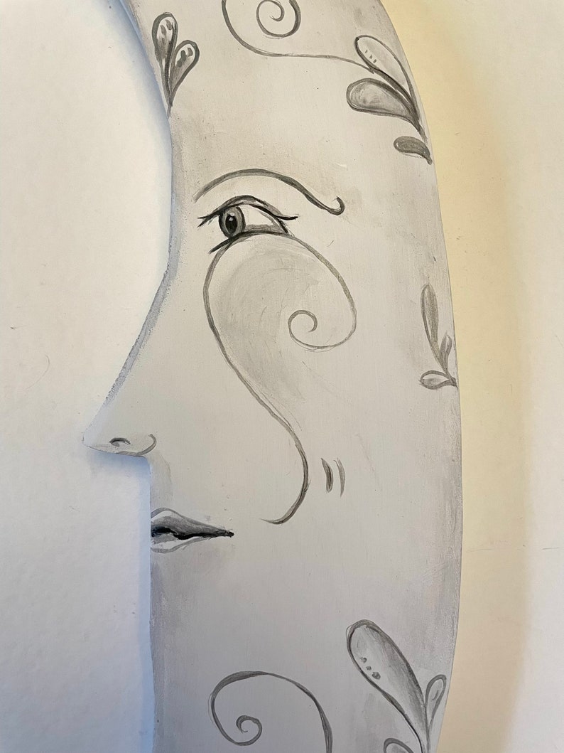 Crescent Moon Art, Hand Painted Moon, Moon Wall Hanging Whimsical Moon ...