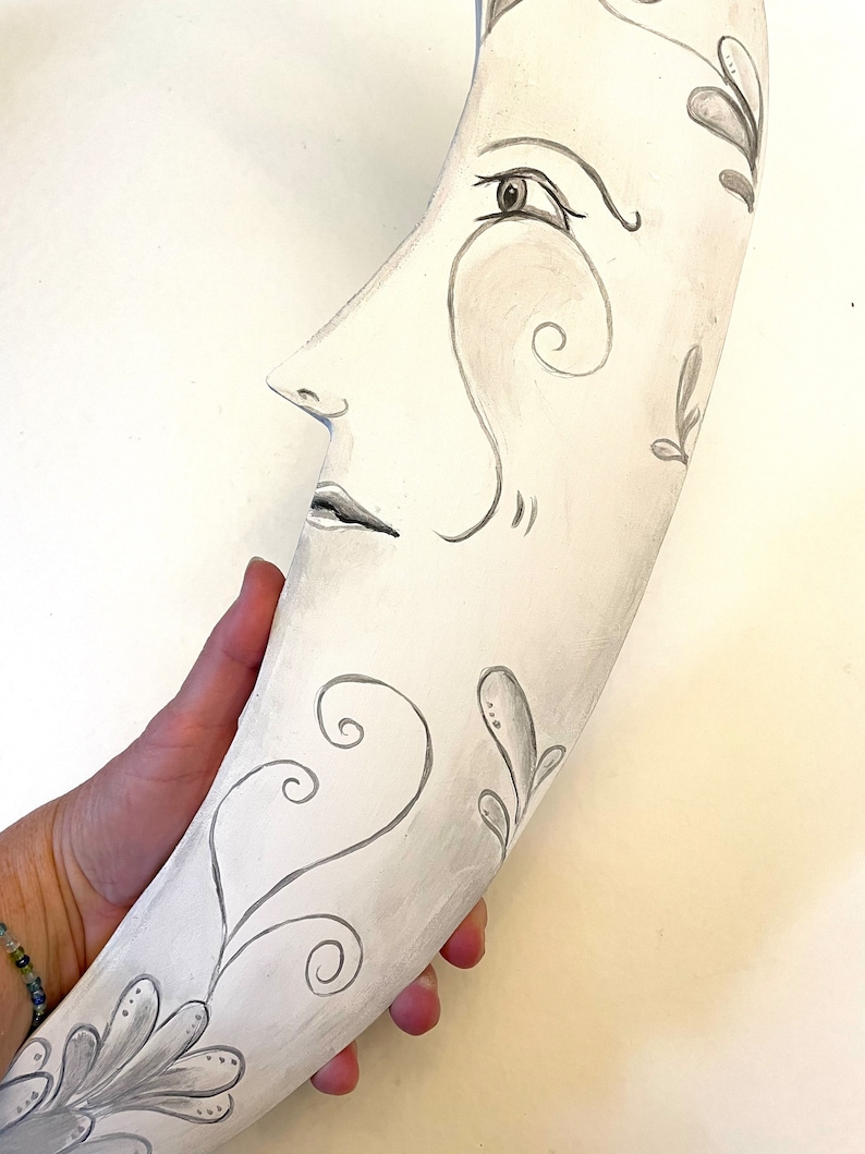 Crescent Moon Art, Hand Painted Moon, Moon Wall Hanging Whimsical Moon ...