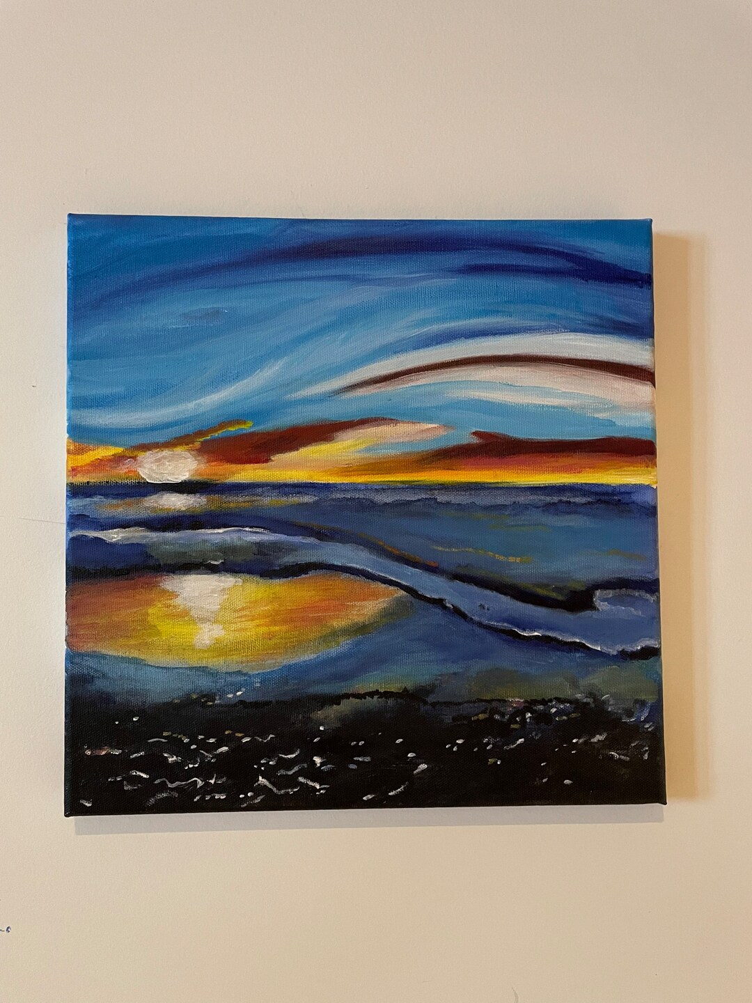 Sjloriginal Art, Sunrise Painting, Lake Painting, Waves Painting, Lake ...