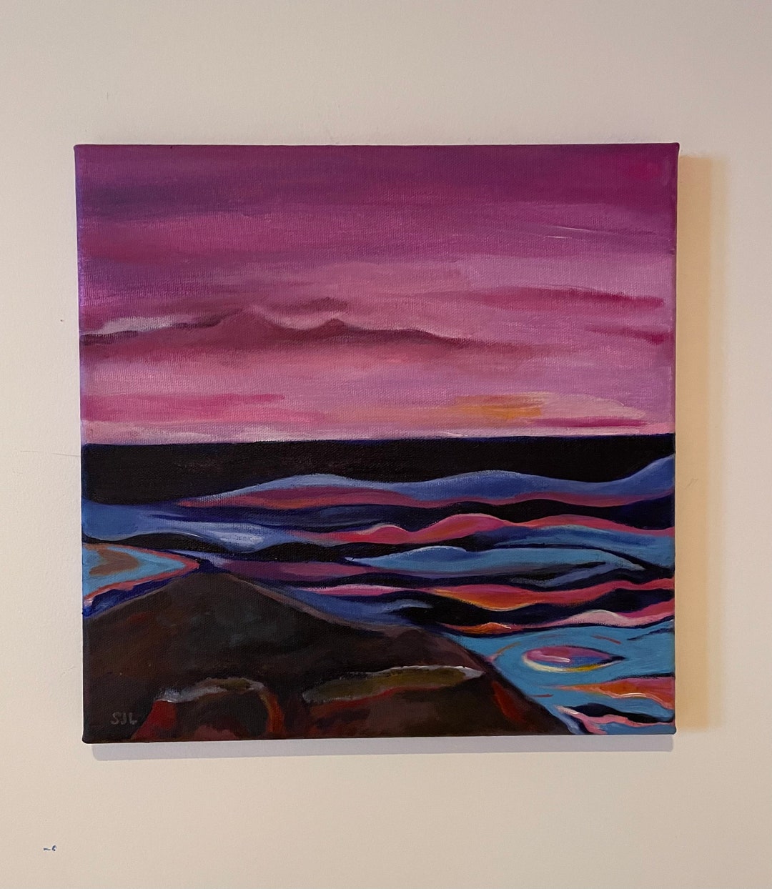 Sunrise Painting, Abstract Lake Painting, Waves Painting, Lake Decor ...