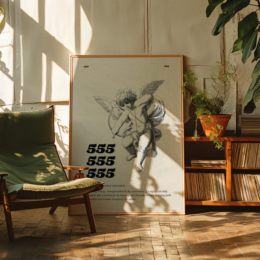 555 Angel Number Print: Renaissance Cupid Spiritual Art - Etsy