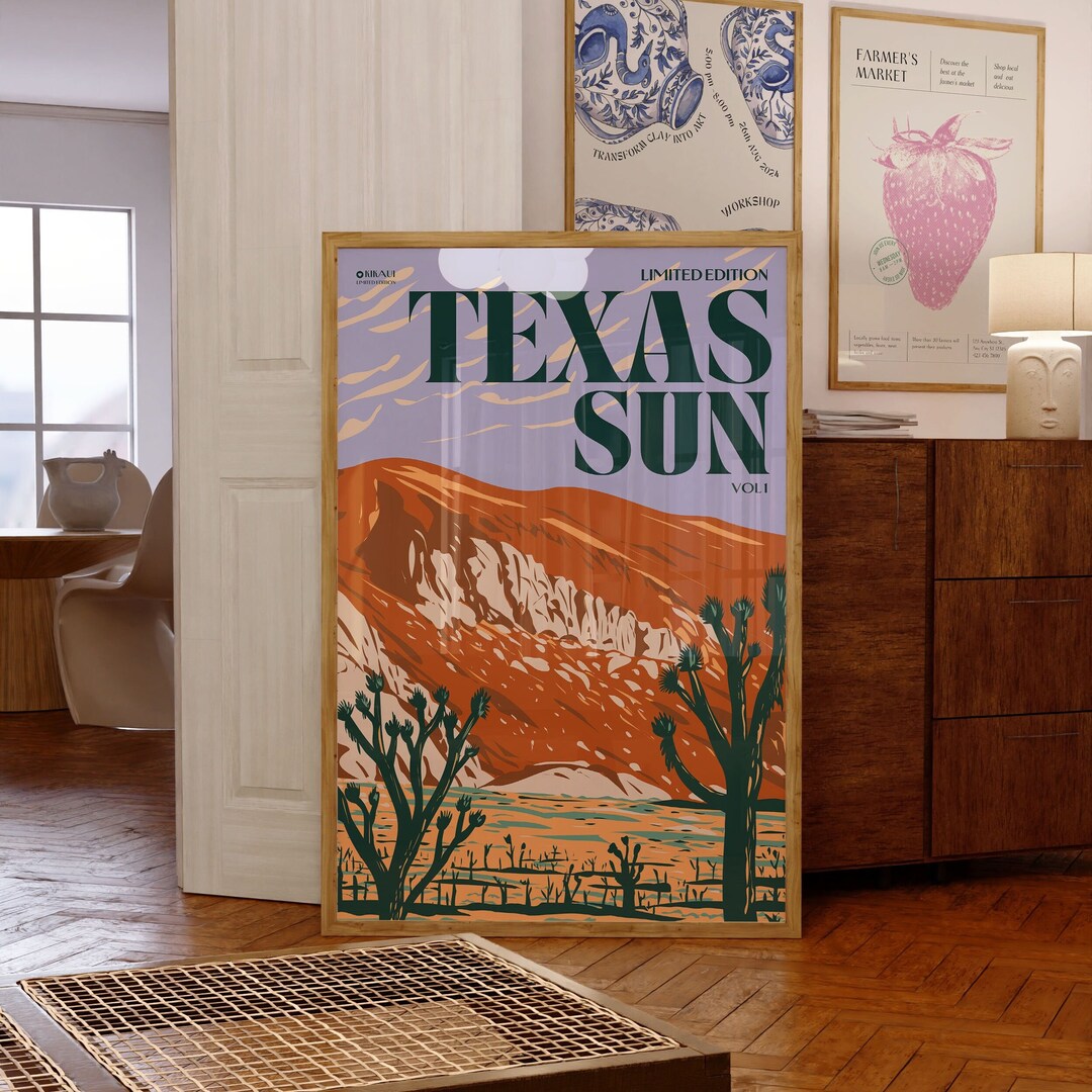 Texas Sun Desert Art Illustration Poster Print, Printable Poster, Bold ...
