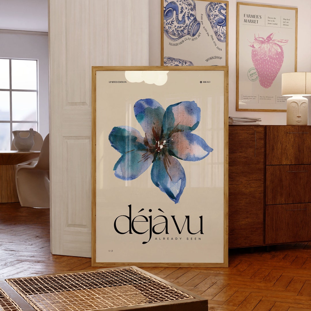 DEJA VU Already Seen, Blue Watercolour Flower Poster Print, Modern ...