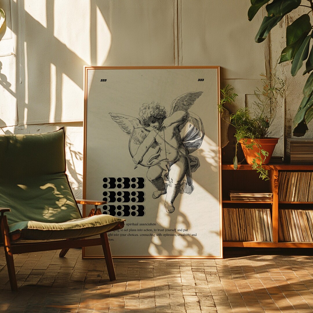 333 Angel Number Poster, Cherub Angel Wall Art, Unique Minimalist Print ...