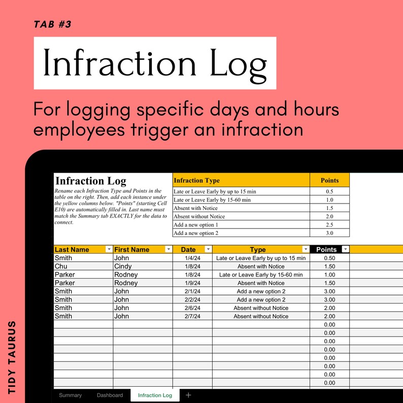 Attendance Tracker 2024 for Excel Attendance Point Logging, Tardiness ...