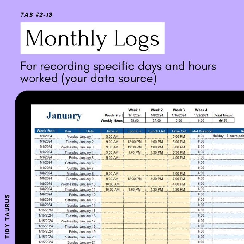 Timesheet Template 2025 for Excel | Hours Tracker | Freelancer ...