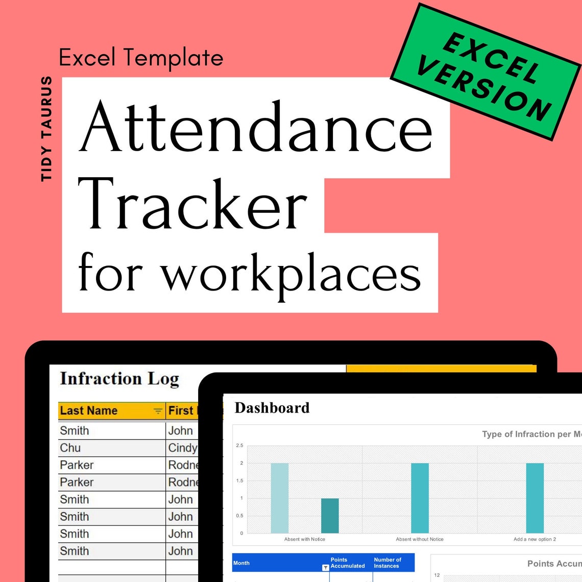 Attendance Tracker 2025 for Excel | Attendance Point Logging, Tardiness ...