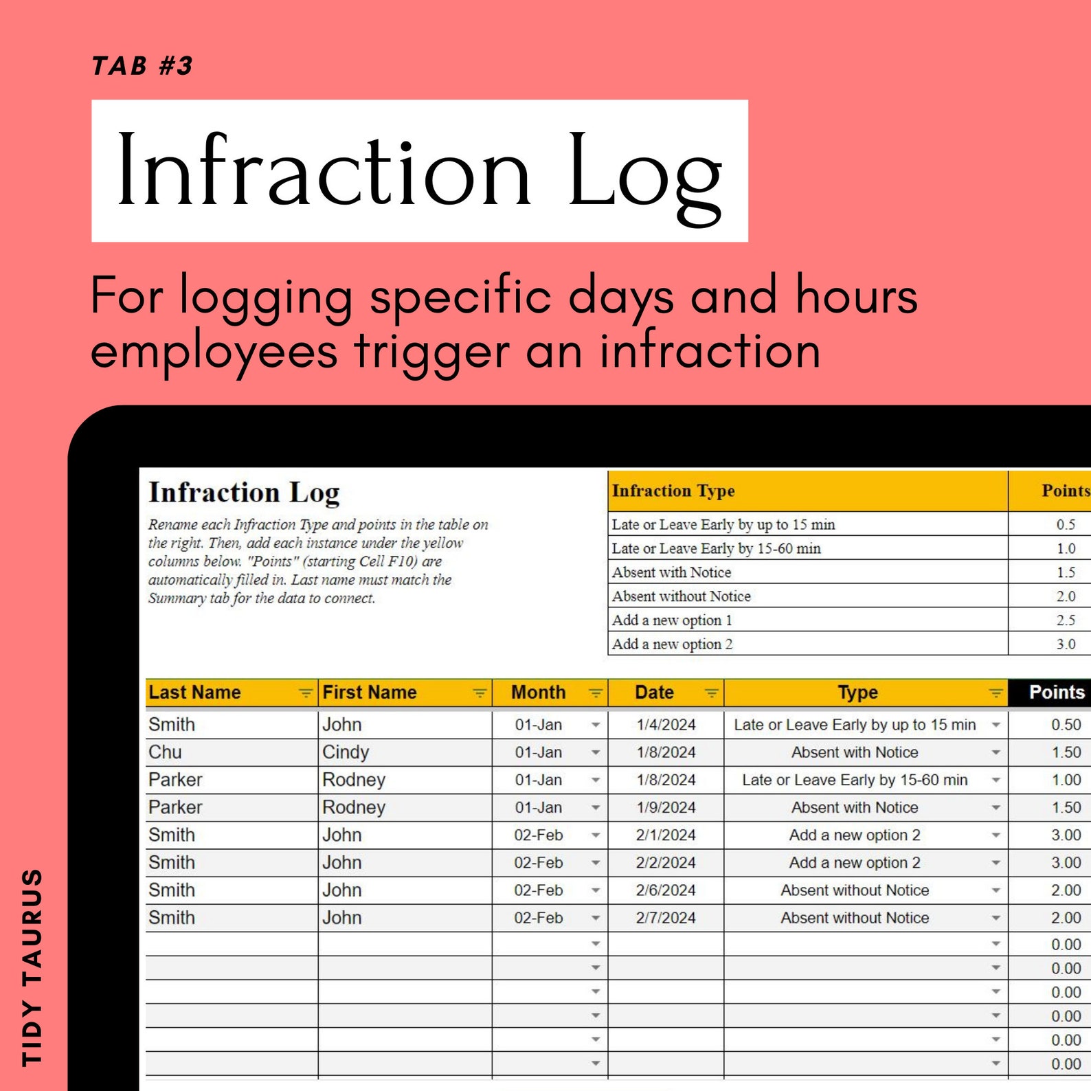 Attendance Tracker 2025 for Google Sheets | Attendance Point Logging ...