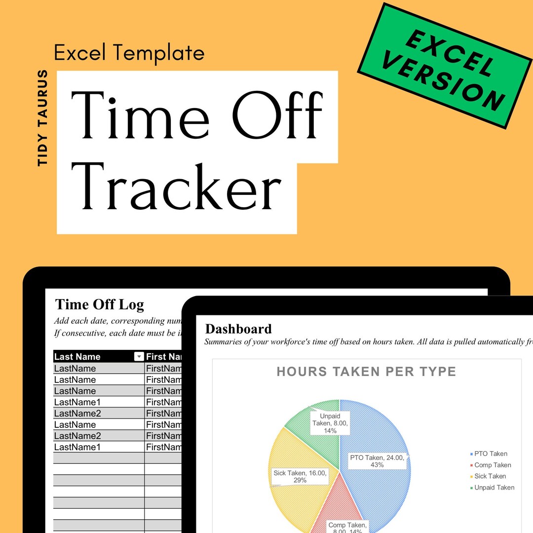 Time off Tracker 2024 for EXCEL PTO, Vacation, Comp Time, Sick Time for ...