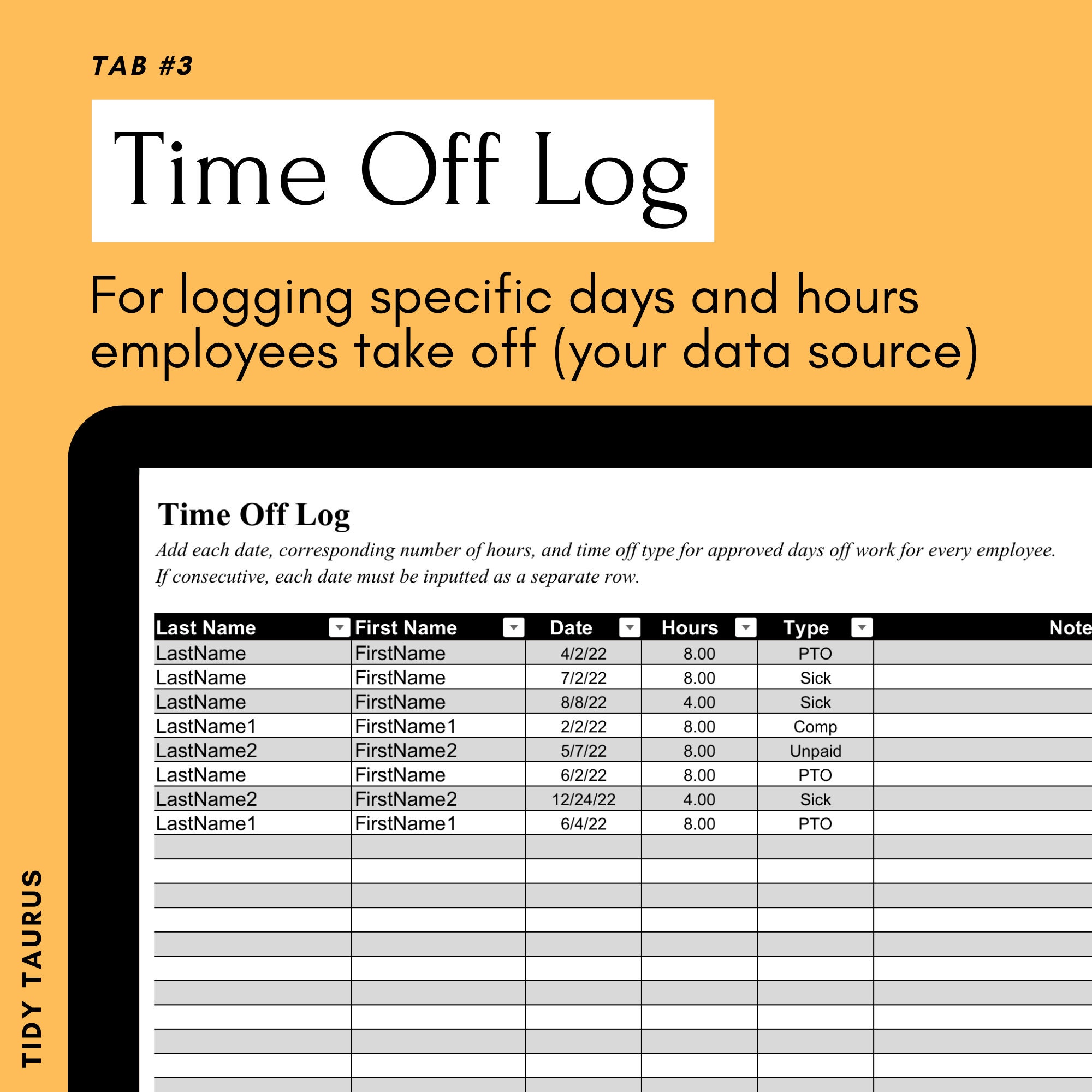 Time off Tracker 2024 for EXCEL PTO, Vacation, Comp Time, Sick Time for ...