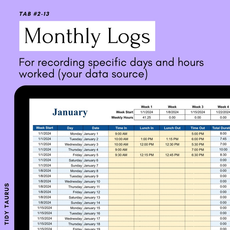 Timesheet Template 2026 for Google Sheets | Hours Tracker | Freelancer, Contractor, Side Gig ...