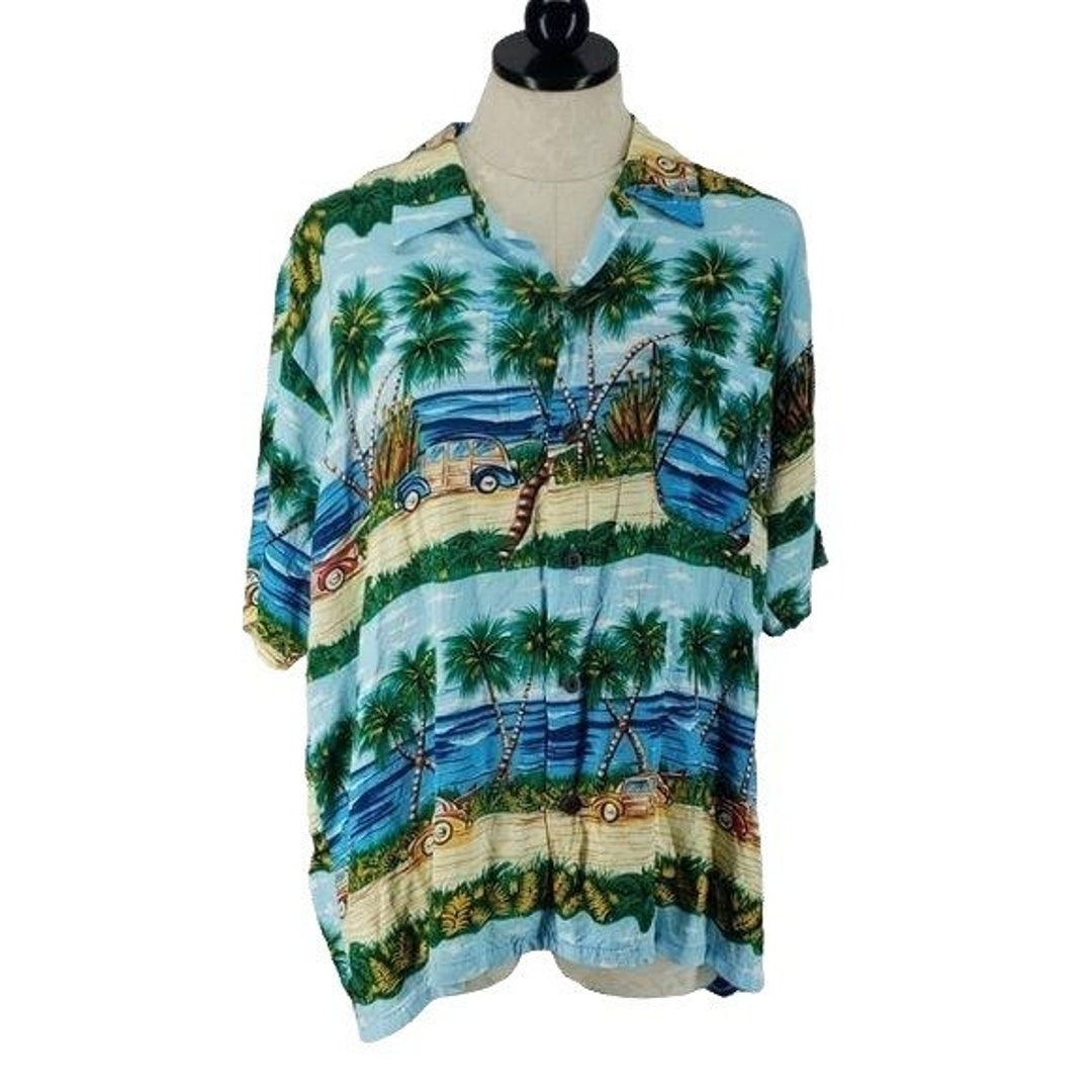 Pineapple Connection Men's Vintage Hawaiian Rayon Blue Button Down ...