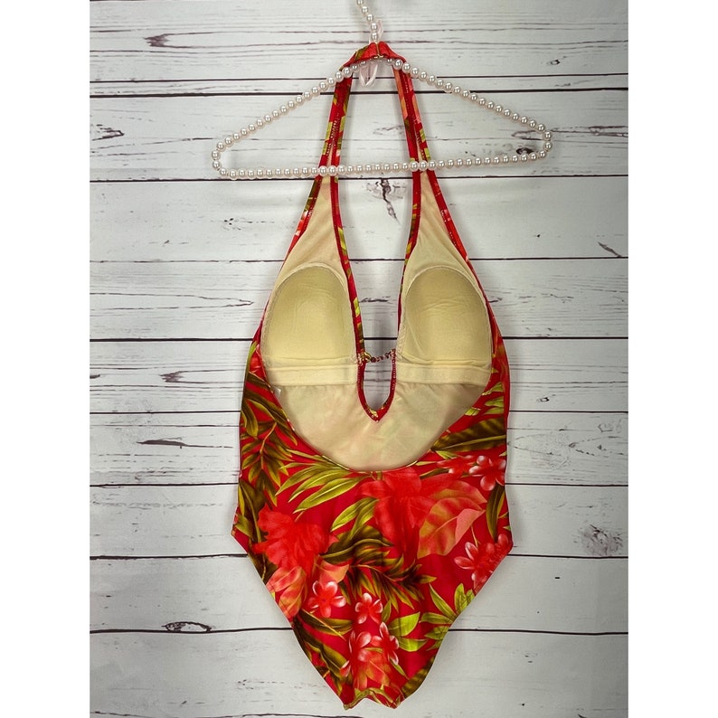 Women's Liquid BLUE Red Green Hawaiian Tropical Floral Halter One Piece ...