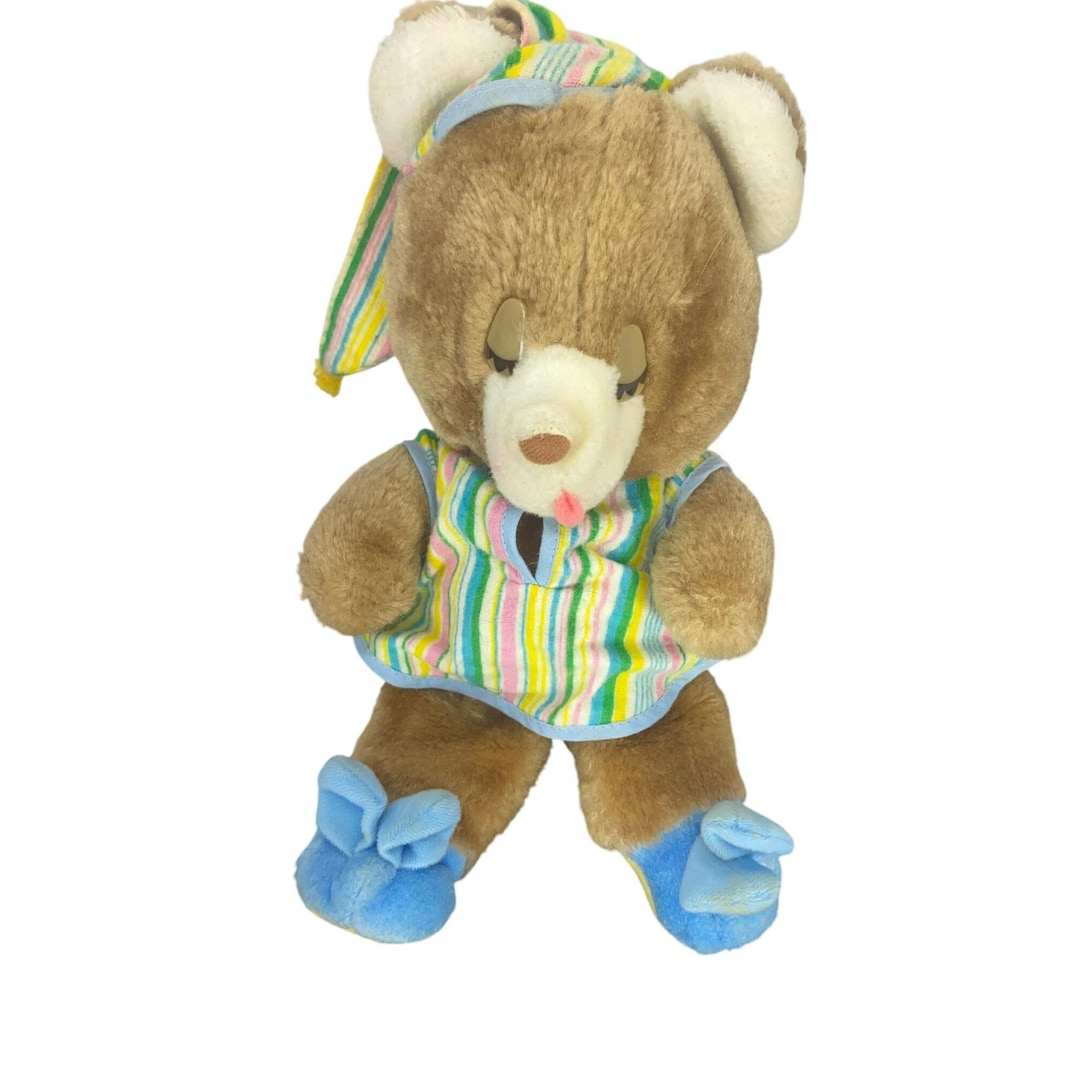 Vintage 1982 Amtoy Sleepytime Bear Plush Toy With Striped Pajamas & Hat ...