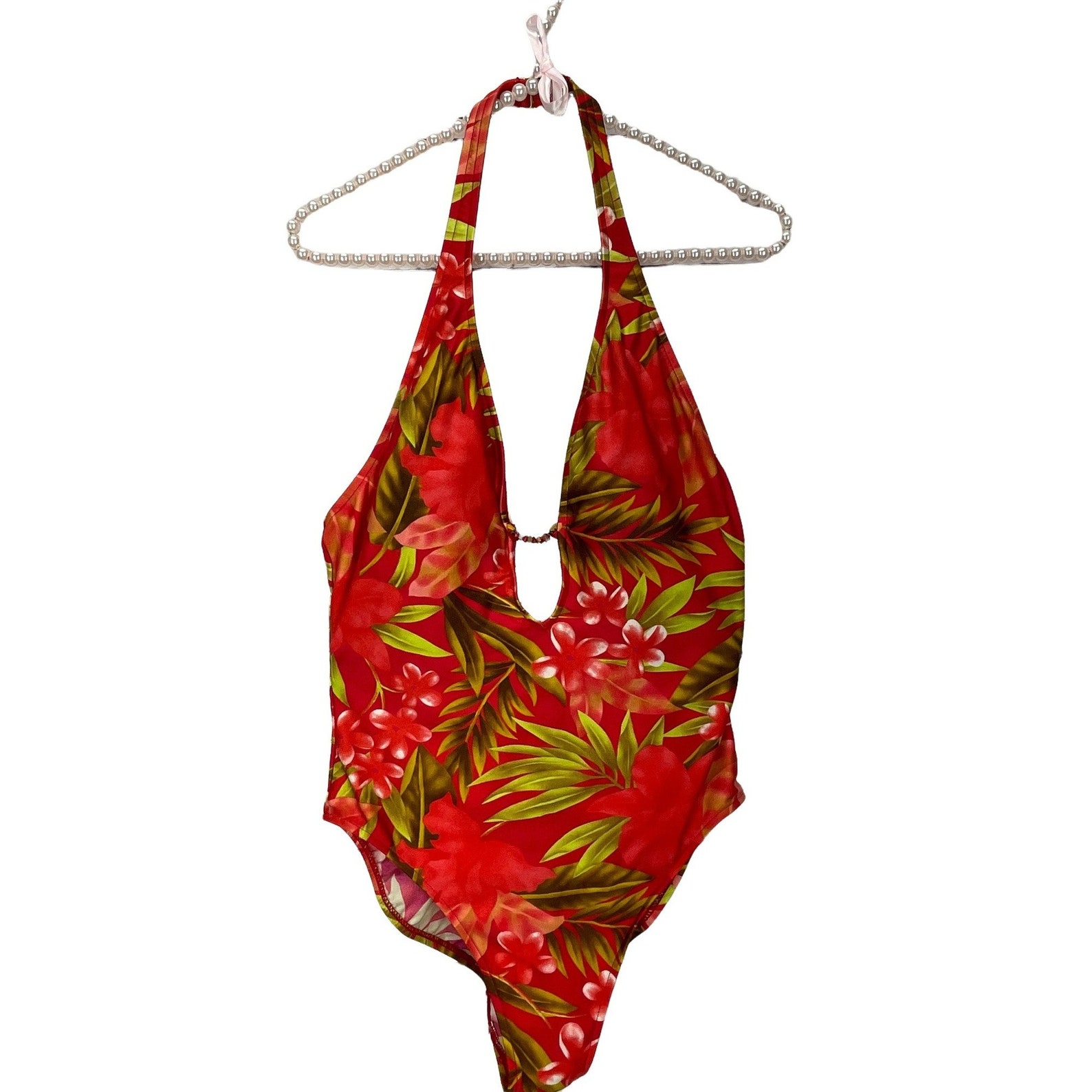 Women's Liquid BLUE Red Green Hawaiian Tropical Floral Halter One Piece ...
