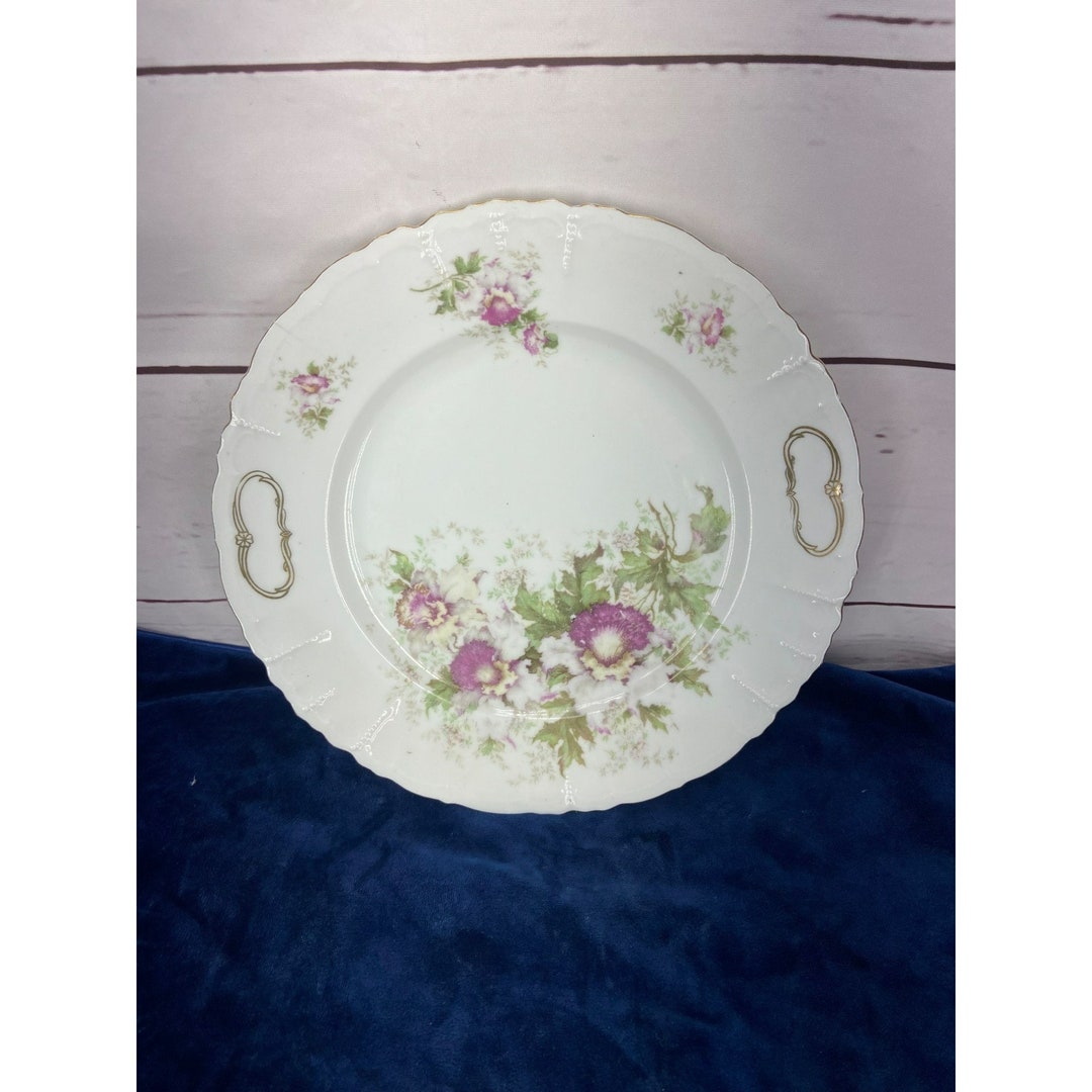 Vintage PURPLE Flower Platter/serving Dish Handles and Gold Trim Dish ...