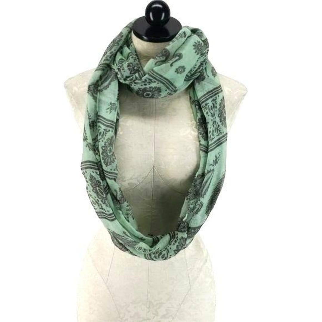 Elephant Print Mint Green Infinity Scarf Lightweight 100% Polyester 72 ...