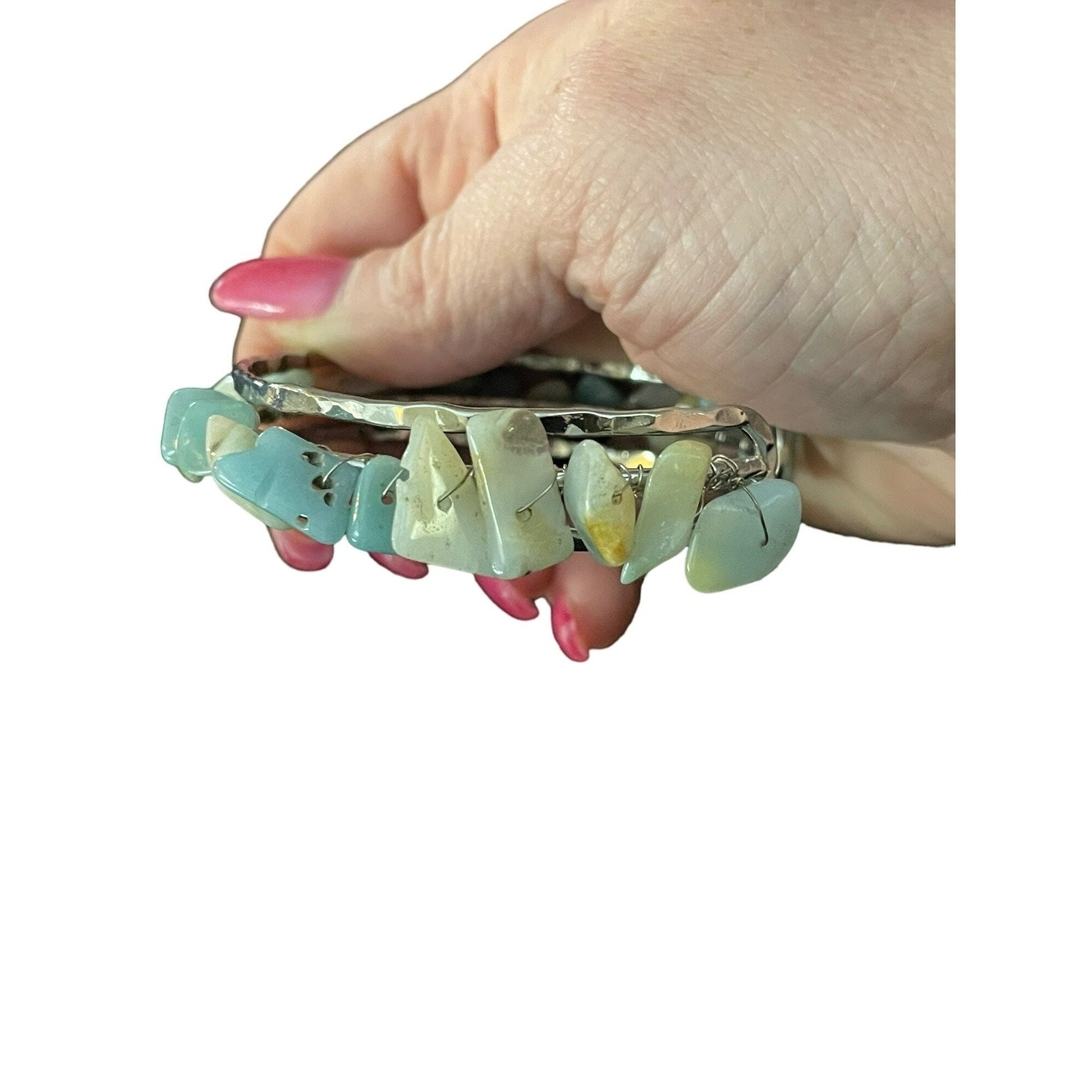 Time and Tru Blue Teal Beaded Half Slip on Bracelet Cuff - Etsy