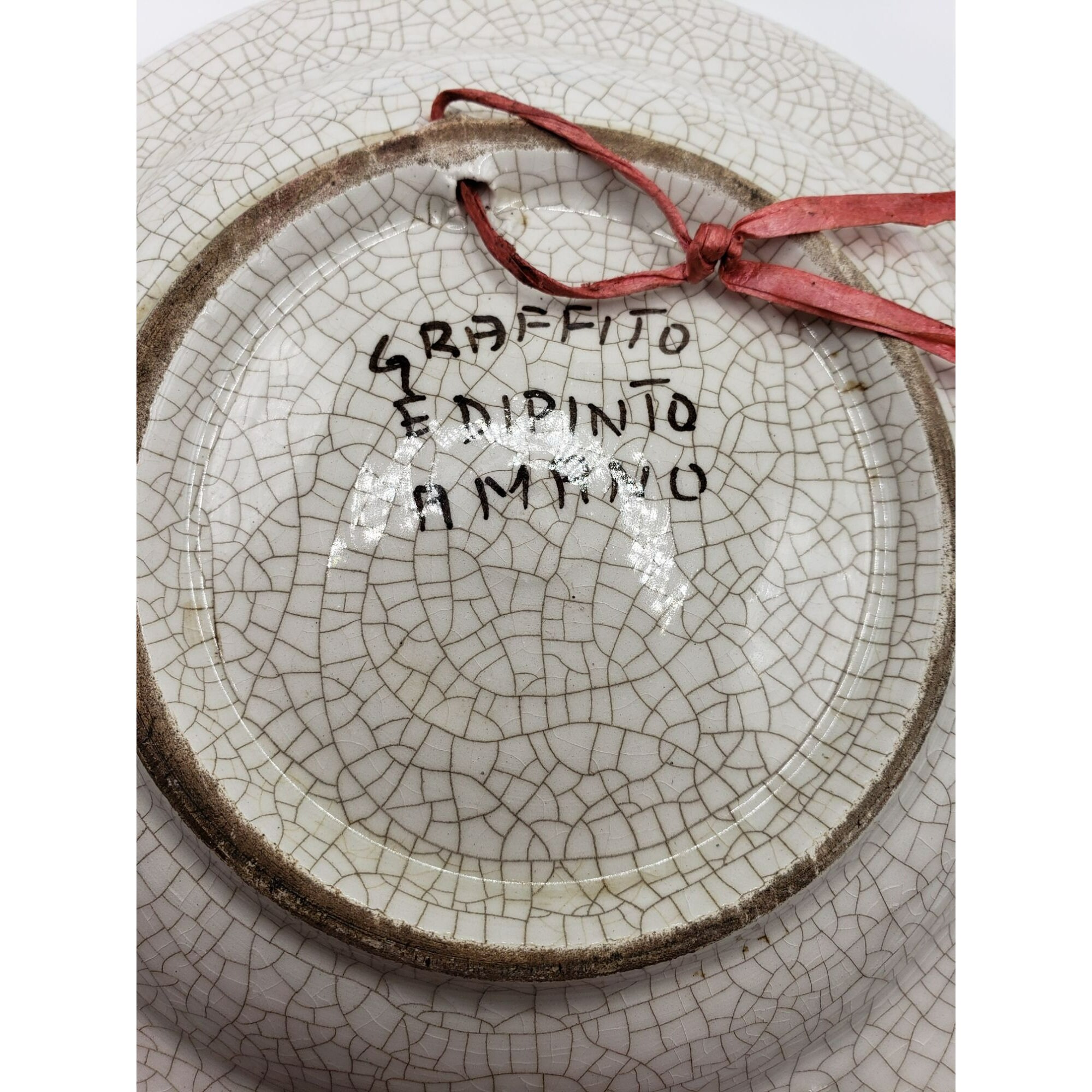 Vintage Signed GRAFFITO DIPINTO A MANO Hand Made Italian Ceramic Blue ...