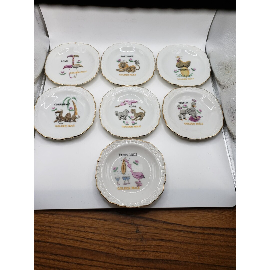Vintage 1940's China Tidbit GOLDEN RULE Decorative Plates Set of 7 ...