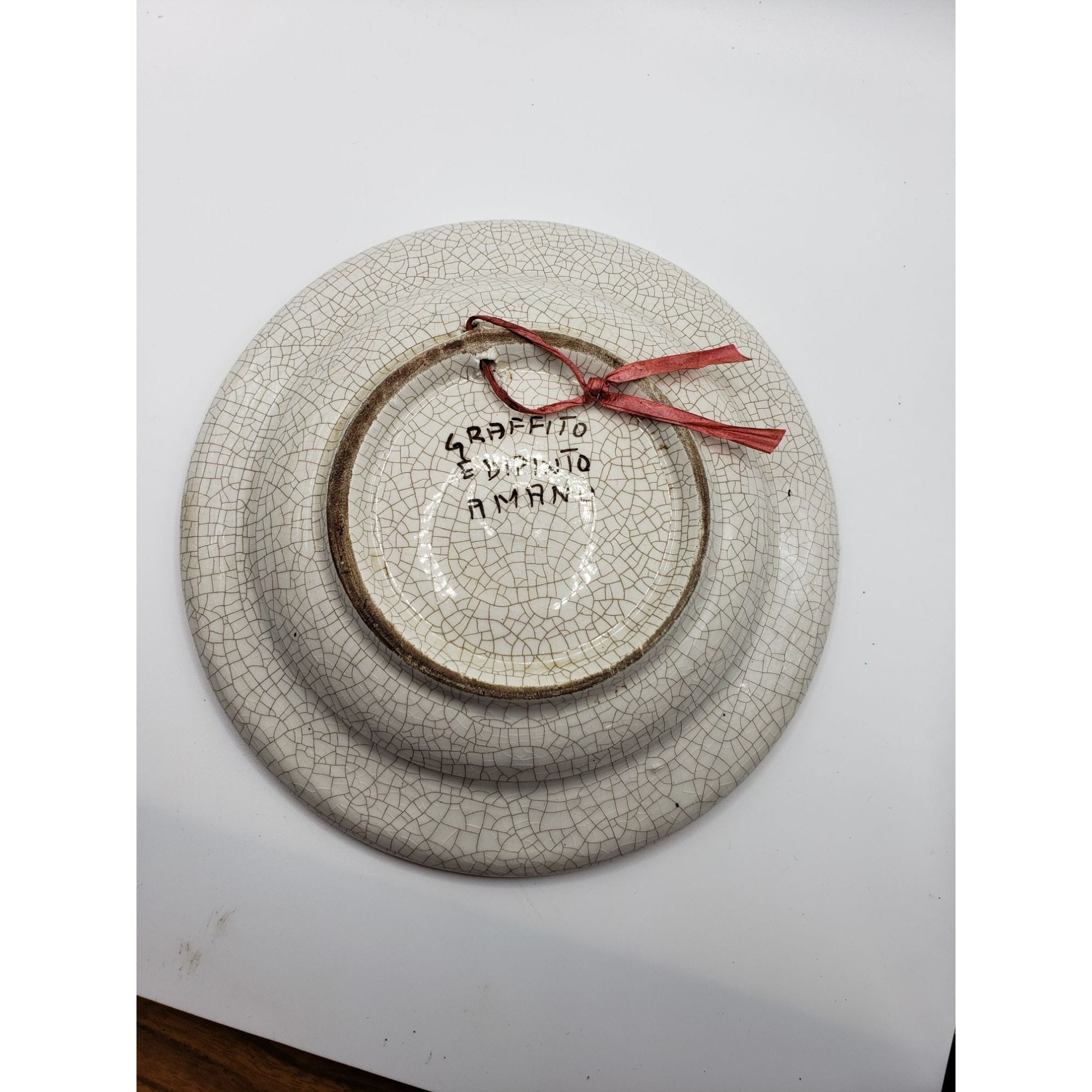 Vintage Signed GRAFFITO DIPINTO A MANO Hand Made Italian Ceramic Blue ...