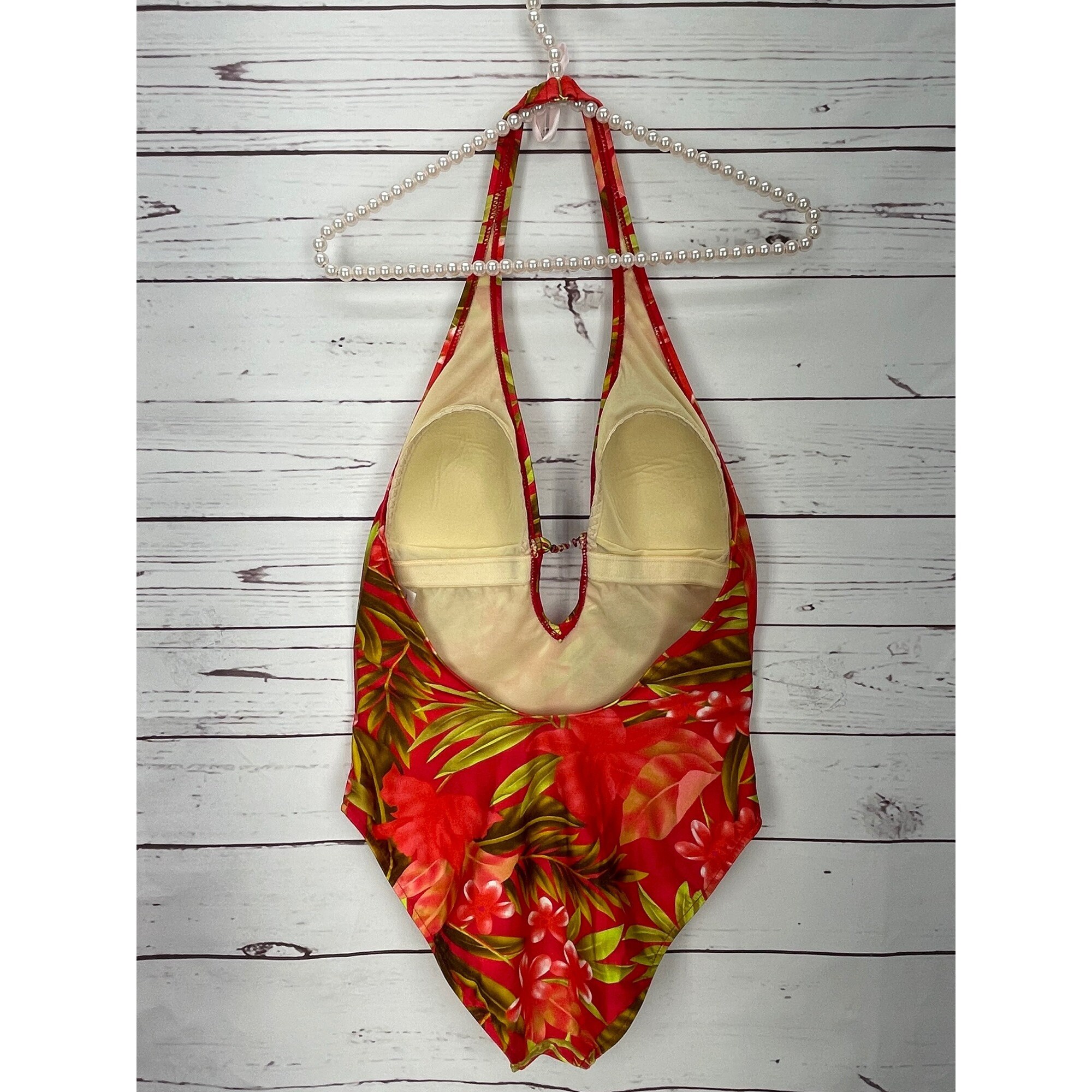 Women's Liquid BLUE Red Green Hawaiian Tropical Floral Halter One Piece ...